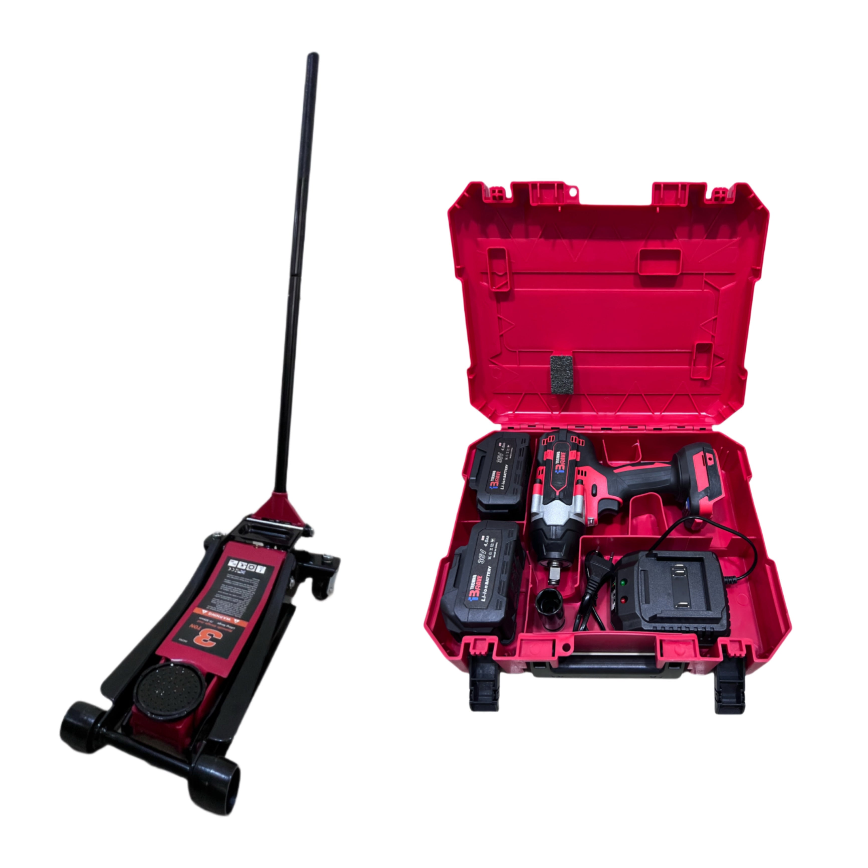 GARAGE BUNDLE: Hydraulic jack Double Piston 3T + Impact Wrench 1/2" 50 ...